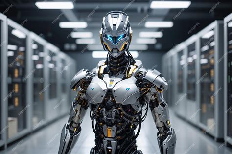 Premium Ai Image Cyborg Robot D Render Robotic Process Automation Rpa Data Analysis In Server