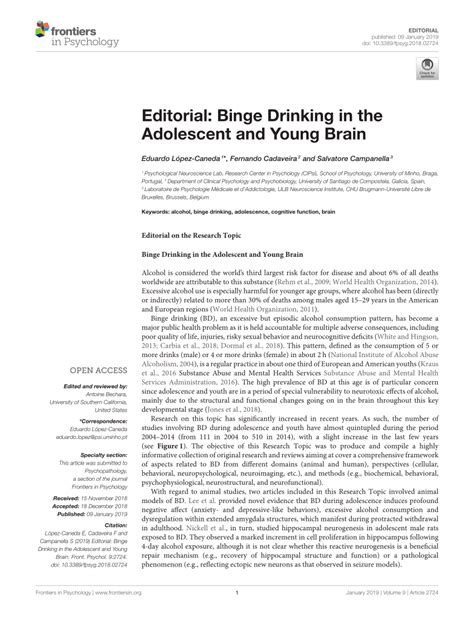 Pdf Binge Drinking In The Adolescent And Young Brain