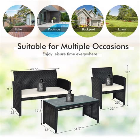 4 Pieces Rattan Patio Furniture Set With Weather Resistant Cushions And