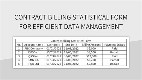 Contract Billing Statistical Form For Efficient Data Management Excel