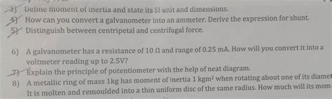 3 Define Moment Of Inertia And State Its Si Unit And Dimensions 4 How