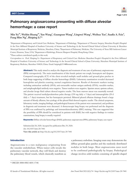 Pdf Pulmonary Angiosarcoma Presenting With Diffuse Alveolar