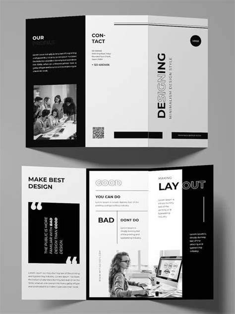Folleto Tríptico Moderno Elegante Blanco Y Negro Plantilla Gratis De Canva Folleto Tríptico