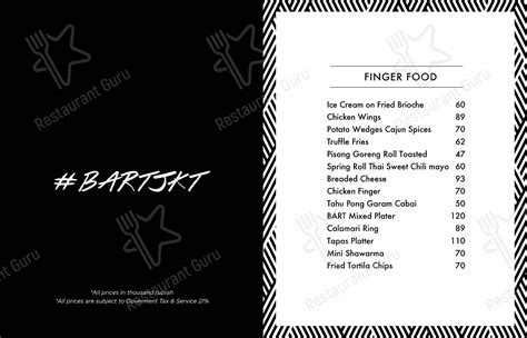 Menu At Bart Jakarta Central Jakarta