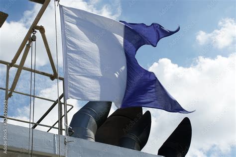 Signal Flag A Or Alfa Used To Communicate With Ships Swallowtailed White And Blue Flag Means I