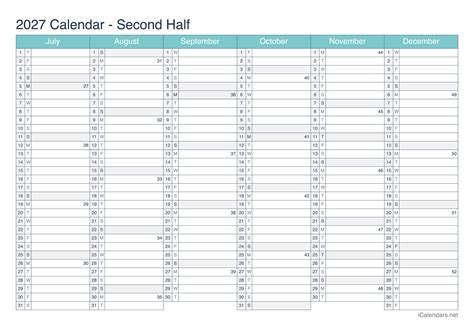 2027 Printable Calendar Pdf Or Excel