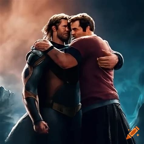 Realistic Actors Chris Hemsworth And Henry Cavill Hugging On Craiyon
