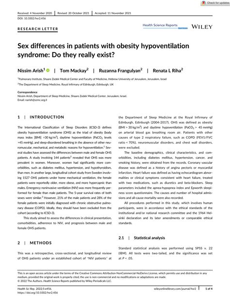 Pdf Sex Differences In Patients With Obesity Hypoventilation Syndrome