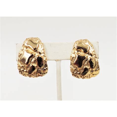 Vintage 1970s Signed Napier Goldtone Gold Nugget Half Hoop Earrings