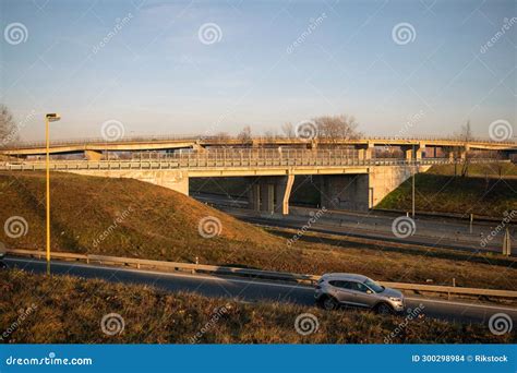 Highway With Overpass Architectural Structures In Concrete That