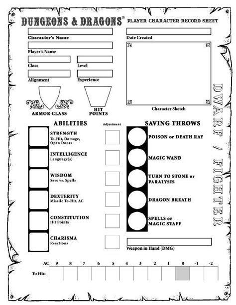 Dandd 1e Character Sheet