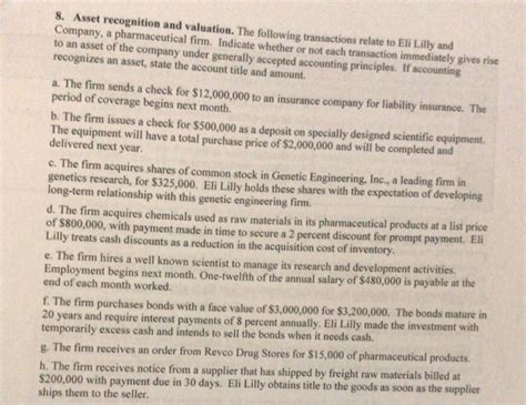 Solved 8 Asset Recognition And Valuation The Following