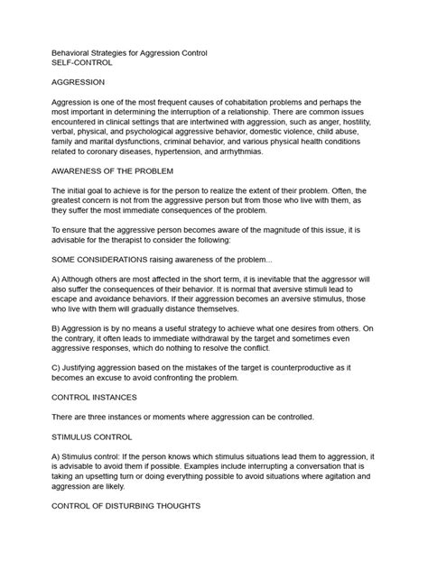 Behavioral Strategies For Aggression Control Self Control Pdf Aggression Anger