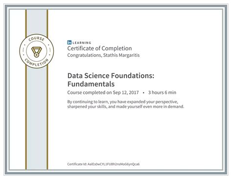 Certificate Of Completion Data Science Foundations Fundamentals Ppt