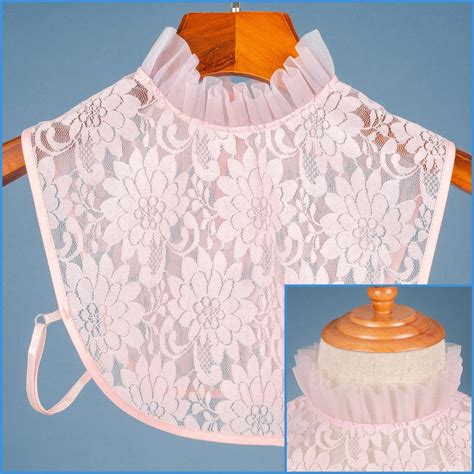 Pink False Lace Ruffle Upright Collar Floral Design For Women Girls