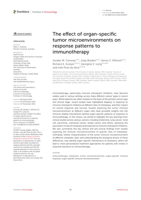 Pdf The Effect Of Organ Specific Tumor Microenvironments On Response Patterns To Immunotherapy