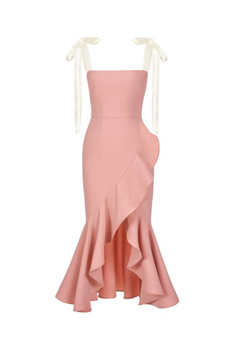 Everlee Movement Midi Mermaid Dress With Satin Ribbon Straps In Rose