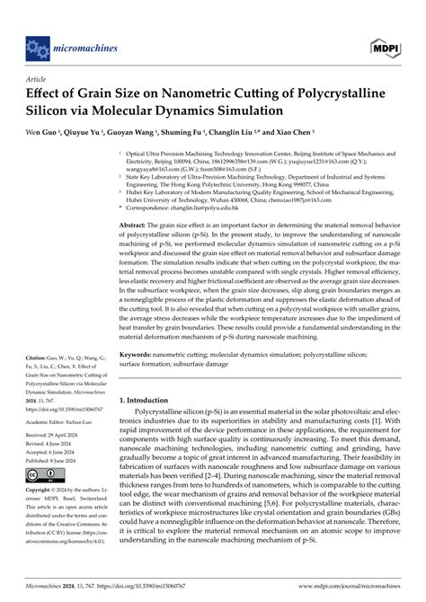 Pdf Effect Of Grain Size On Nanometric Cutting Of Polycrystalline