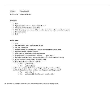 Aps 145workshop 10 P 5 Logic 2 Flowchart Aps 145 Workshop 10 Roxanne Lee Mohamed Adan Idle