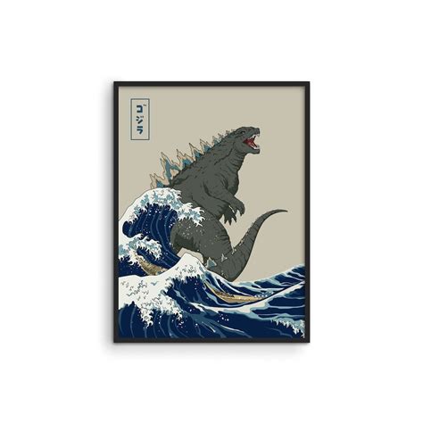 Godzilla Japanese Art Print Kaiju Monster Wall Art Etsy