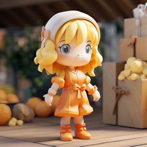 Charming Anime Toy Figure With Blonde Hair In Orange Dress Stock