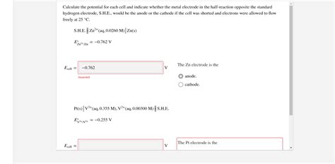 Solved Calculate The Potential For Each Cell And Indicate Chegg