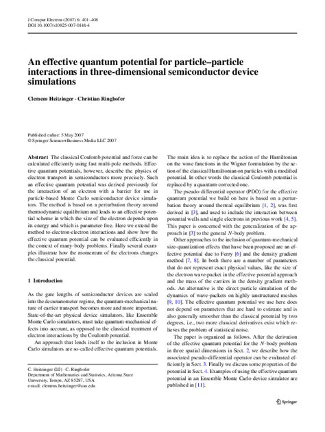 pdf an effective quantum potential for particle particle interactions