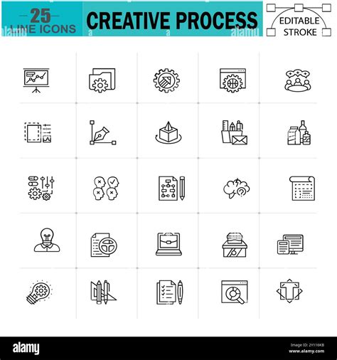Set Of Creative Process Icons Linear Style Icon Bundle Vector Illustration Stock Vector Image