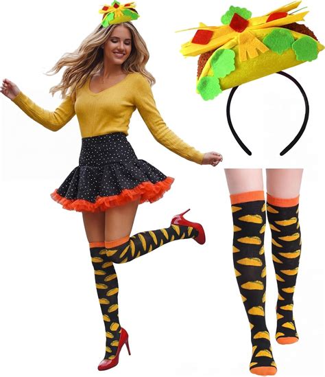 Newcotte 2 Pcs Taco Costume For Women Taco Headband And Sock