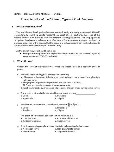 Pre Calculus Module Week 5 Pdf Equations Ellipse