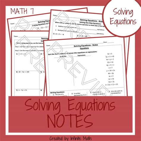 Solving Equations Guides Notes By Infinite Math Tpt
