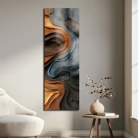 Abstract Layered Stone Tempered Glass Wall Art Vertical Modern Organic