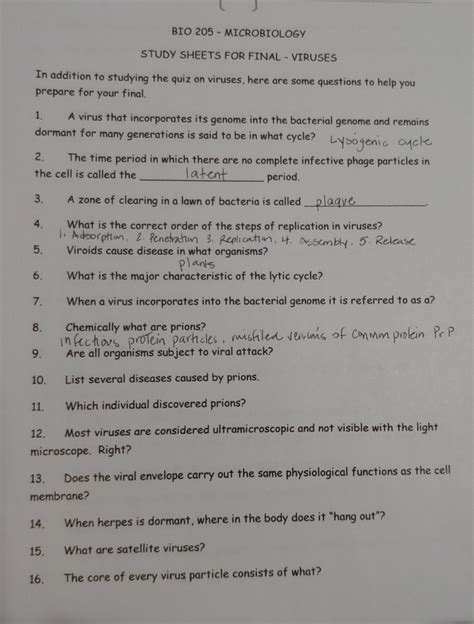 Solved Bio 205 Microbiology Study Sheets For Final