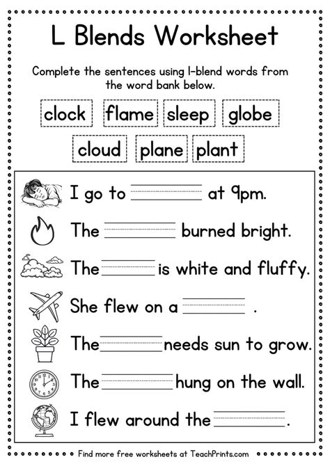 Free L Blend Worksheets Teach Prints