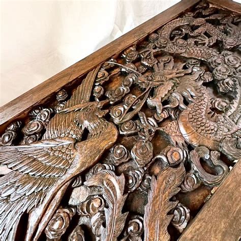 Yahooオークション 鳳凰 龍 木彫 レリーフ 飾板 壁掛け 衝立 木彫工