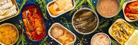 A Top View Of Open Tin Cans With Canned Salmon Mackerel Sprat Sardine Tuna Herring And