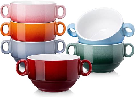 Lovecasa Multi Color 12 Oz Soup Bowls With Handles Ceramic Small