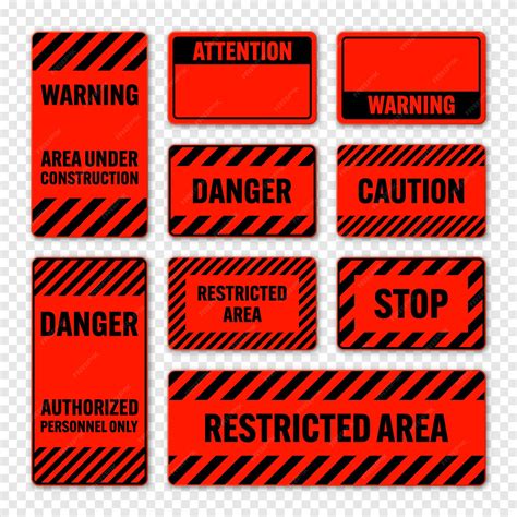 Premium Vector Various Black And Red Warning Signs With Diagonal Lines Attention Danger Or
