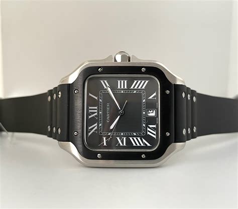 Cartier Santos Large Rubber Strap Silver Black Automatic Areswatchmxgroup