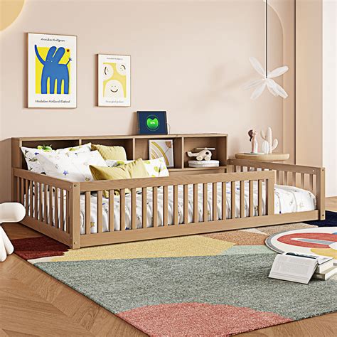 17 Stories Wood Floor Bed With Storage Cabinets And Usb Ports Wayfair