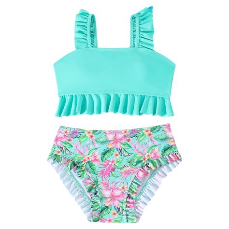 Xijirk Girls Swimsuitgirls Two Piece Swimwear Floral Print Tankini