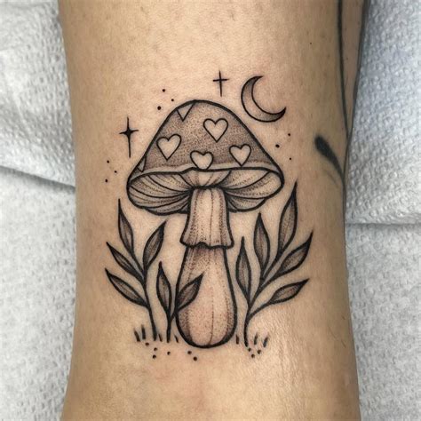 Charming Heart Mushroom Tattoo With Celestial Touch In 2025 Mushroom
