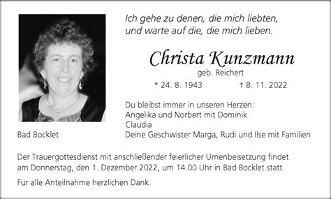 Christa Kunzmann Traueranzeige Franken De