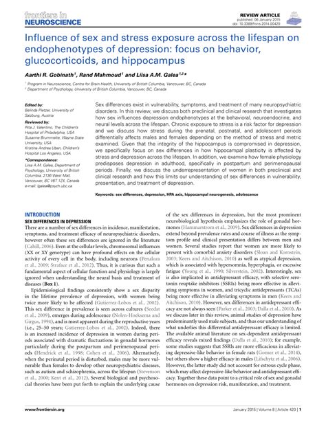 Pdf Influence Of Sex And Stress Exposure Across The Lifespan On