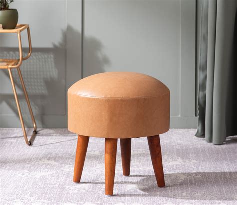 Buy Nestroots Brown Leatherette Wooden Ottoman 17 Inches Sitting