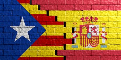 Cataluña Y España Bandera Ladrillo Pared Fondo 3d Ilustración Foto