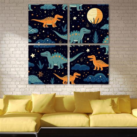 Ownseries Dinosaurs Under The Stars Pattern 4pc Frameless Canvas Wall