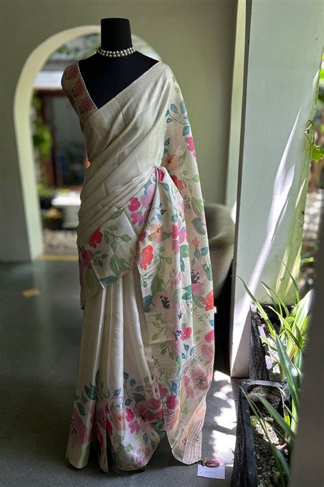 Tissue Blend Saree Multi Color Floral Print House Of Mannath