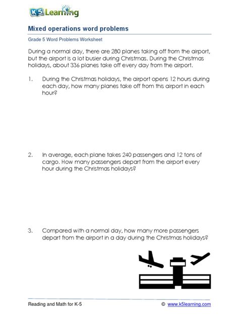 Grade 5 Word Problems Mixed Operations A Pdf Aviation