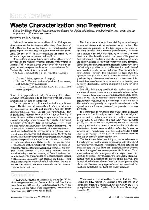Pdf Waste Characterization And Treatment
